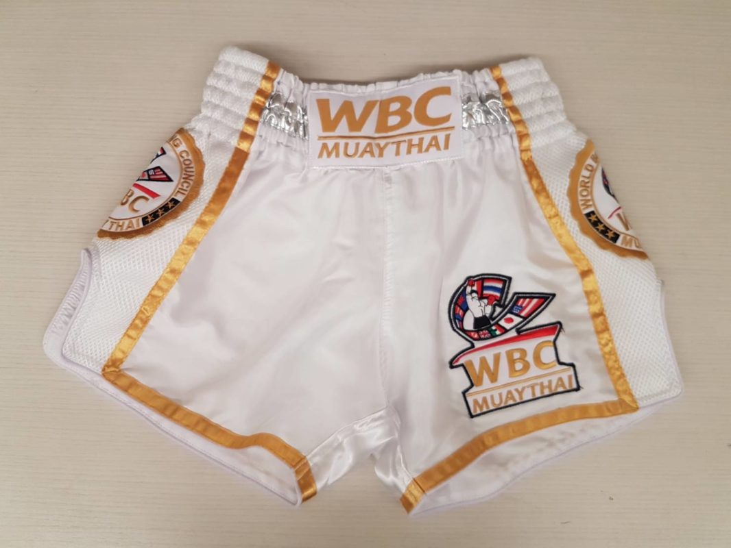 WBC MuayThai Shorts WHITE & GOLD – WBCMUAYTHAISHOP